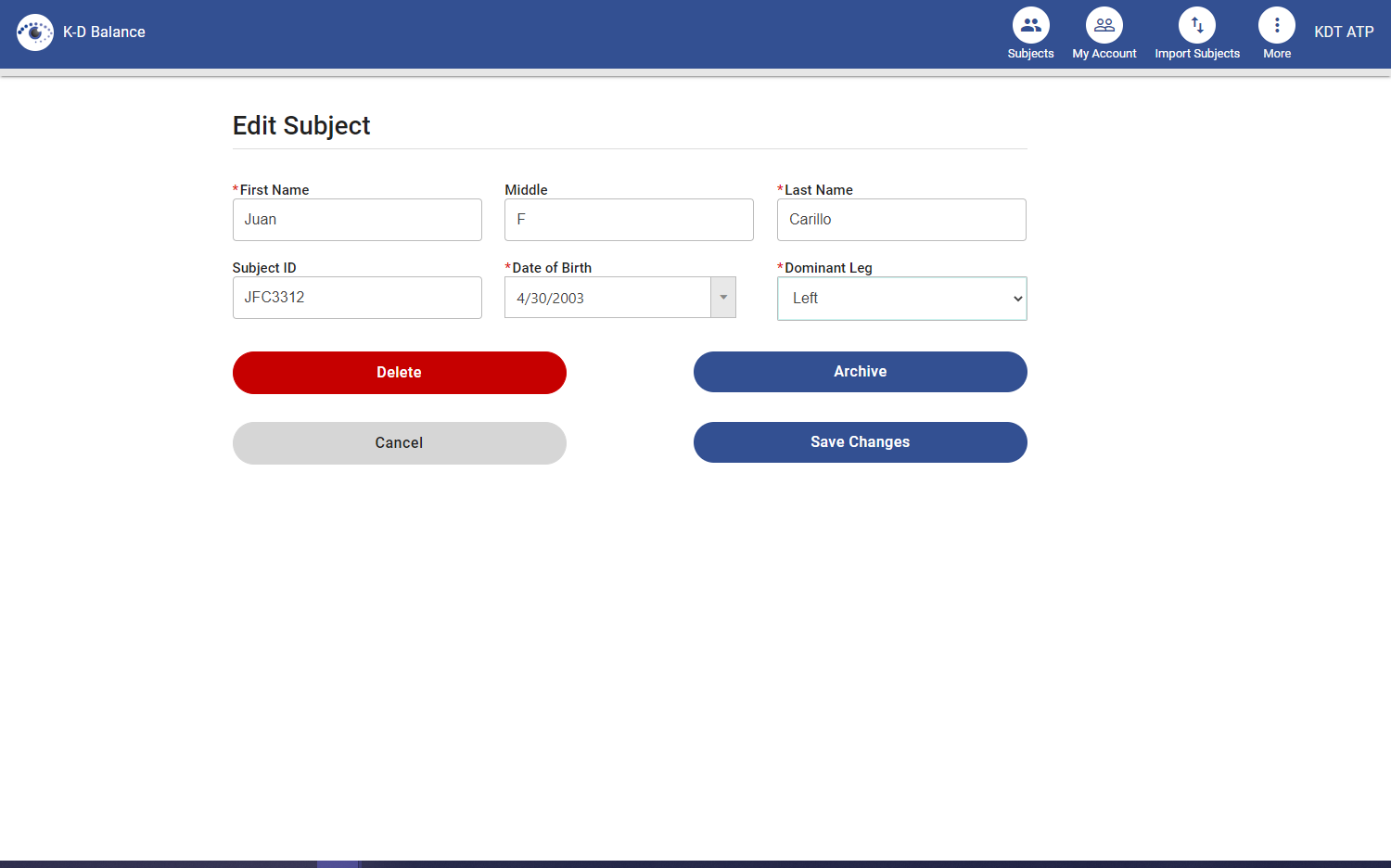 Editing a Subject(Web App) - King Devick Support