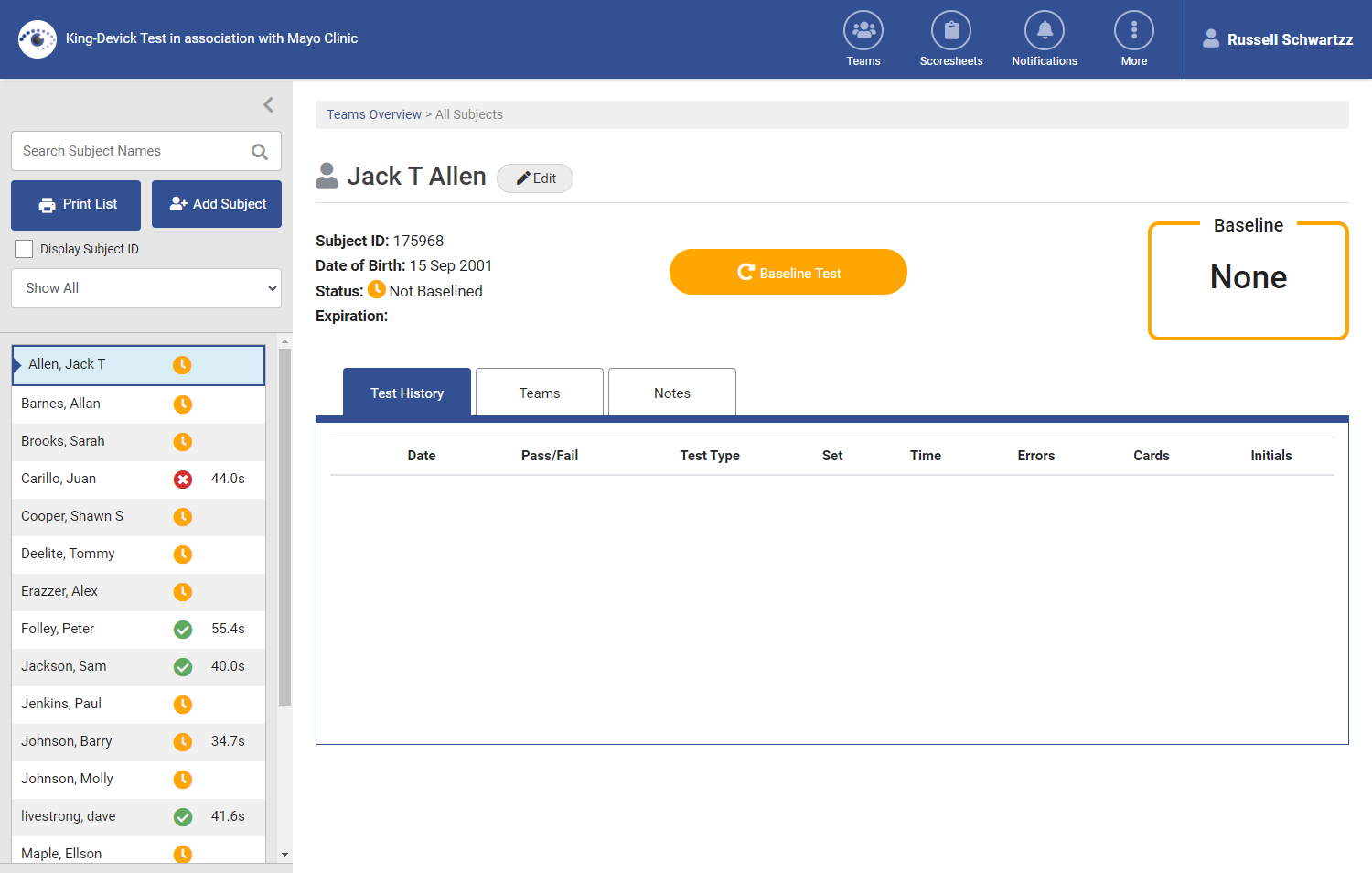 Adding a Subject (Web App) - King Devick Support