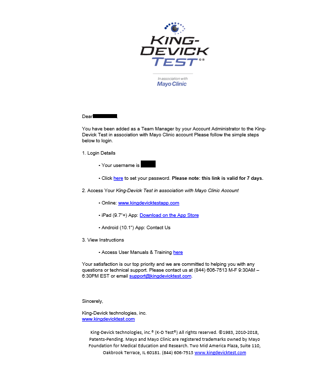 Adding a User - King Devick Support