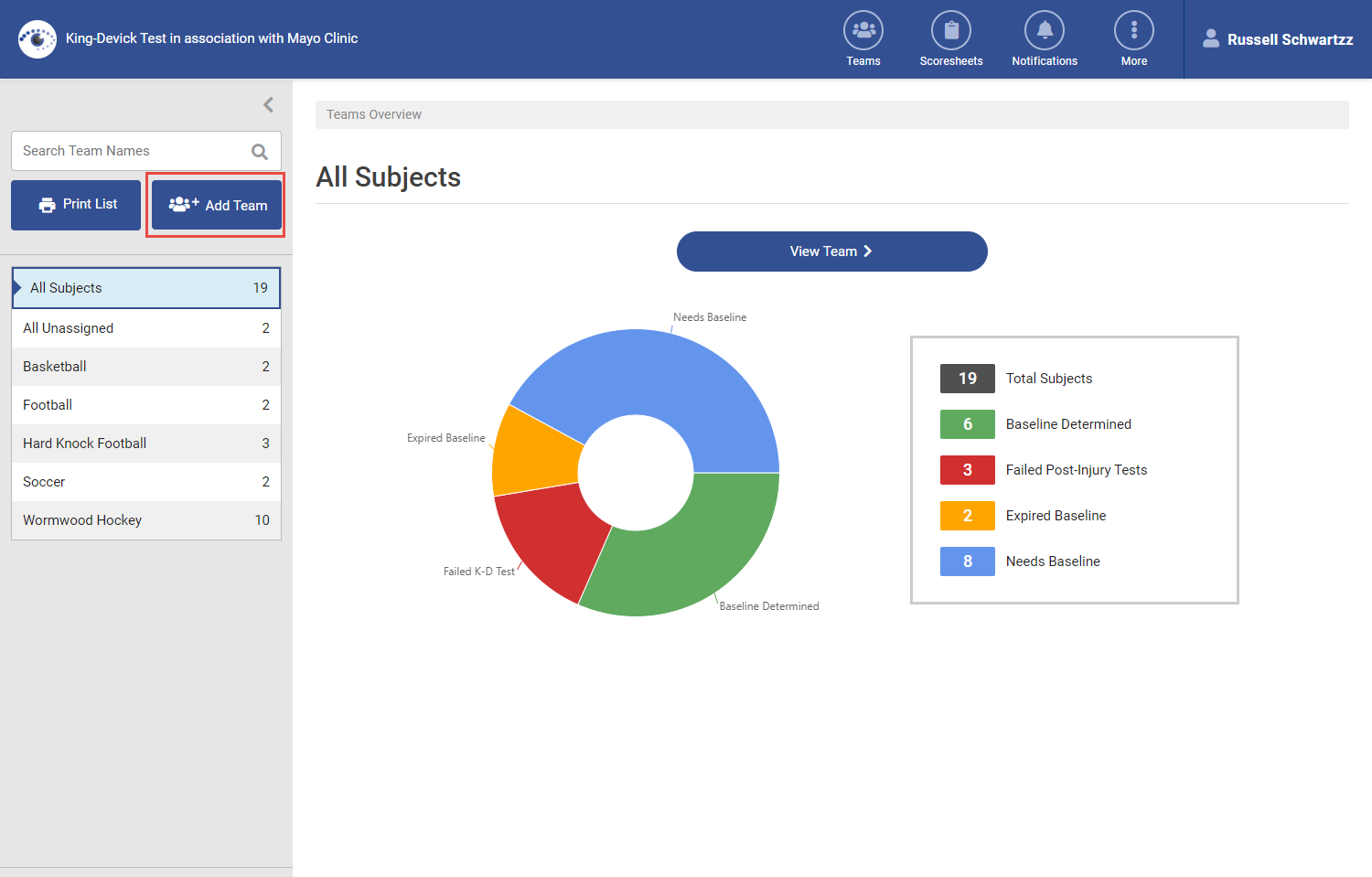 Adding a Team (Web App) - King Devick Support
