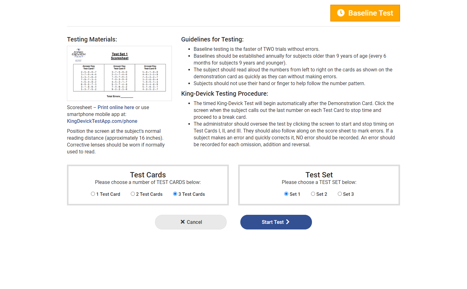 How to Administer a Baseline Test (Web App) - King Devick Support