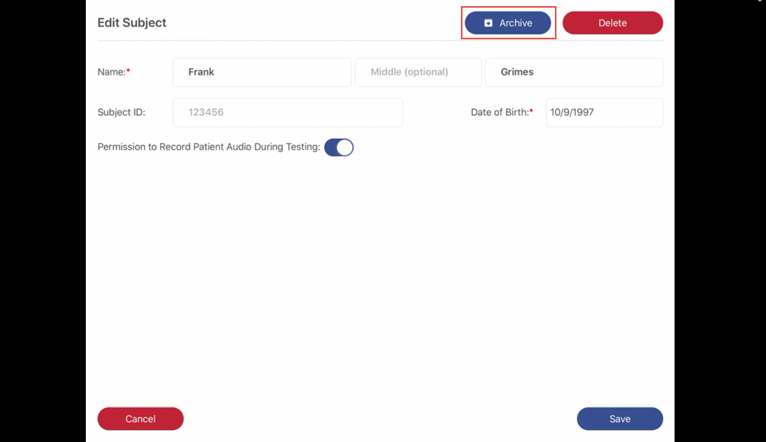 Activating and Archiving Subjects(iOS) - King Devick Support