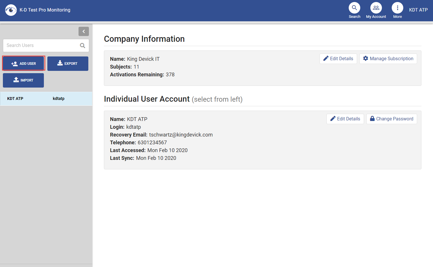 Adding a User (Web App) - King Devick Support