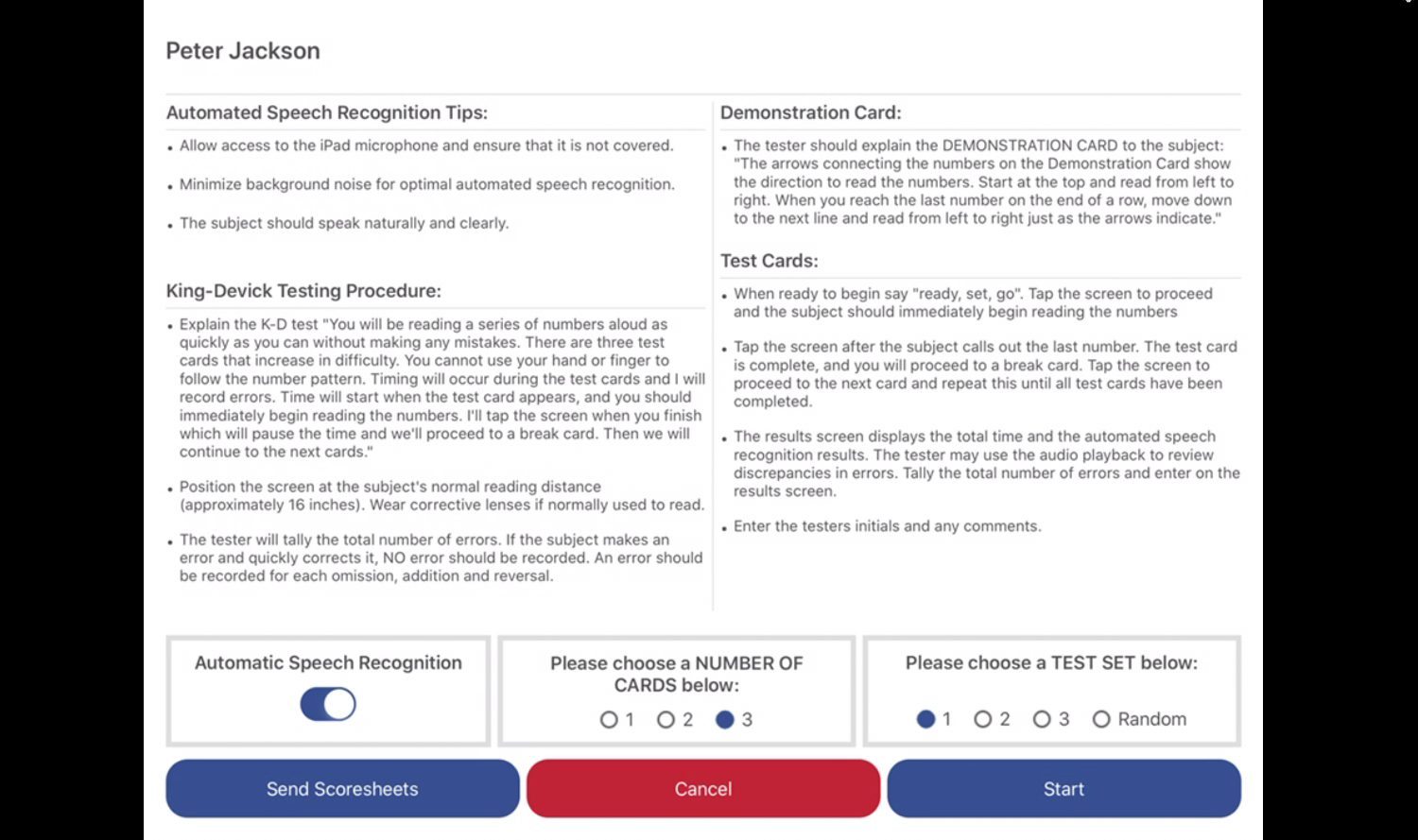 Administering a K-D Test (iOS) - King Devick Support