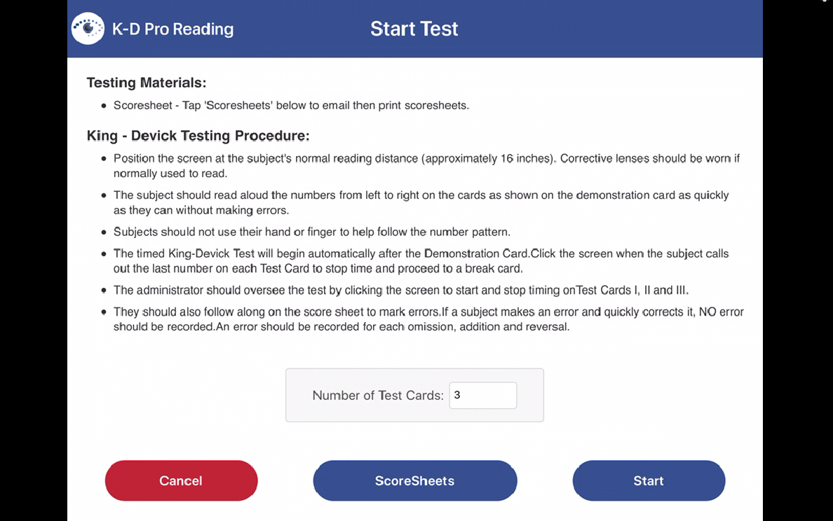 Administering a Pro Reading K-D Test (iOS) - King Devick Support