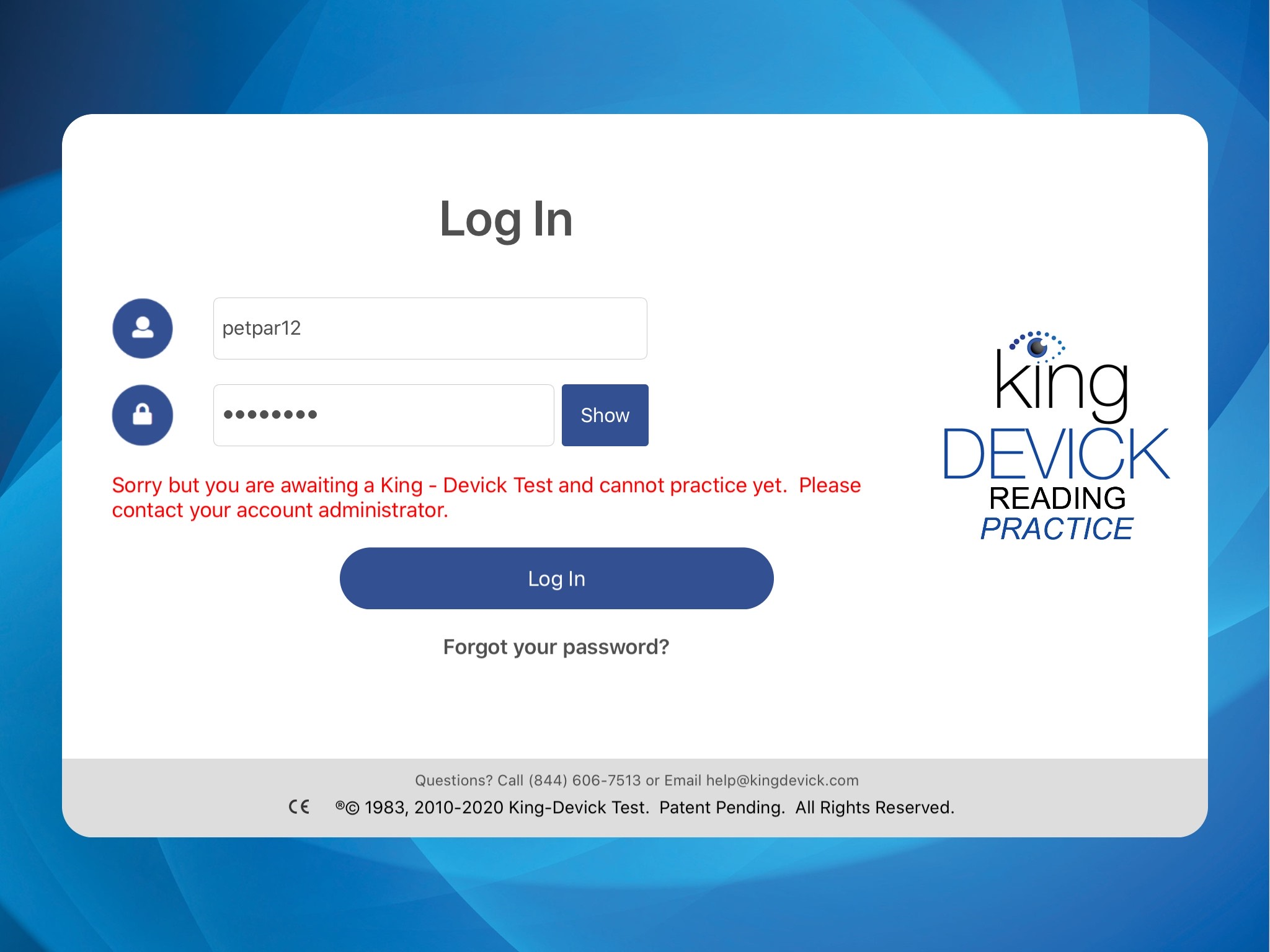 Signing in as a Subject - King Devick Support